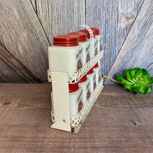 Vintage Tipp City Spice Rack Red Milk Glass Jars Complete 8 Jars and Tilt Rack Vintage Spice ...