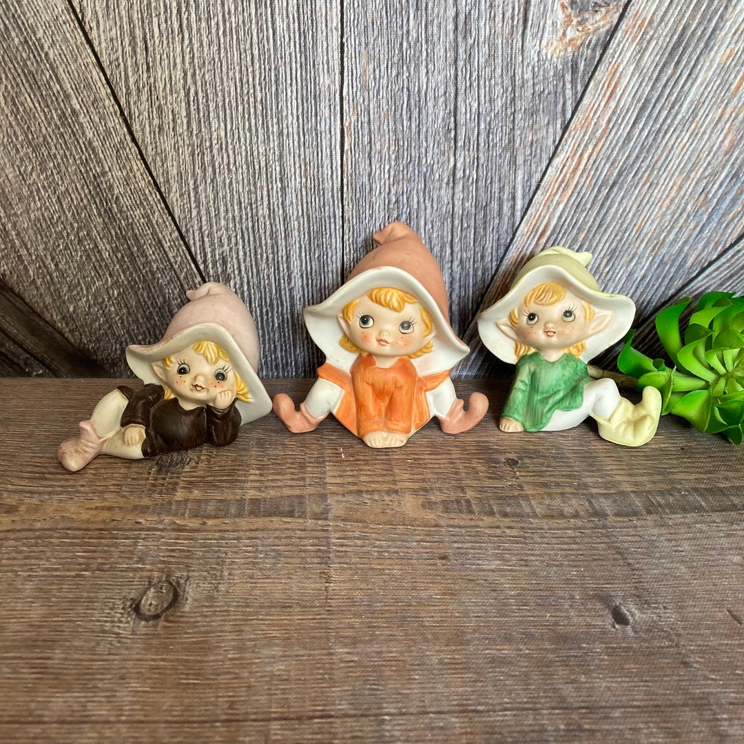 3 Vintage Homco Elves Ceramic Pixie Leprechauns Homco 5213 Tabletop ...