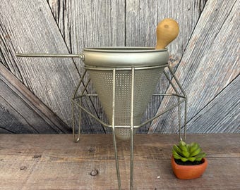 Vintage Strainer Sieve With Pestle Can Canning Applesauce Tripod Stand ...
