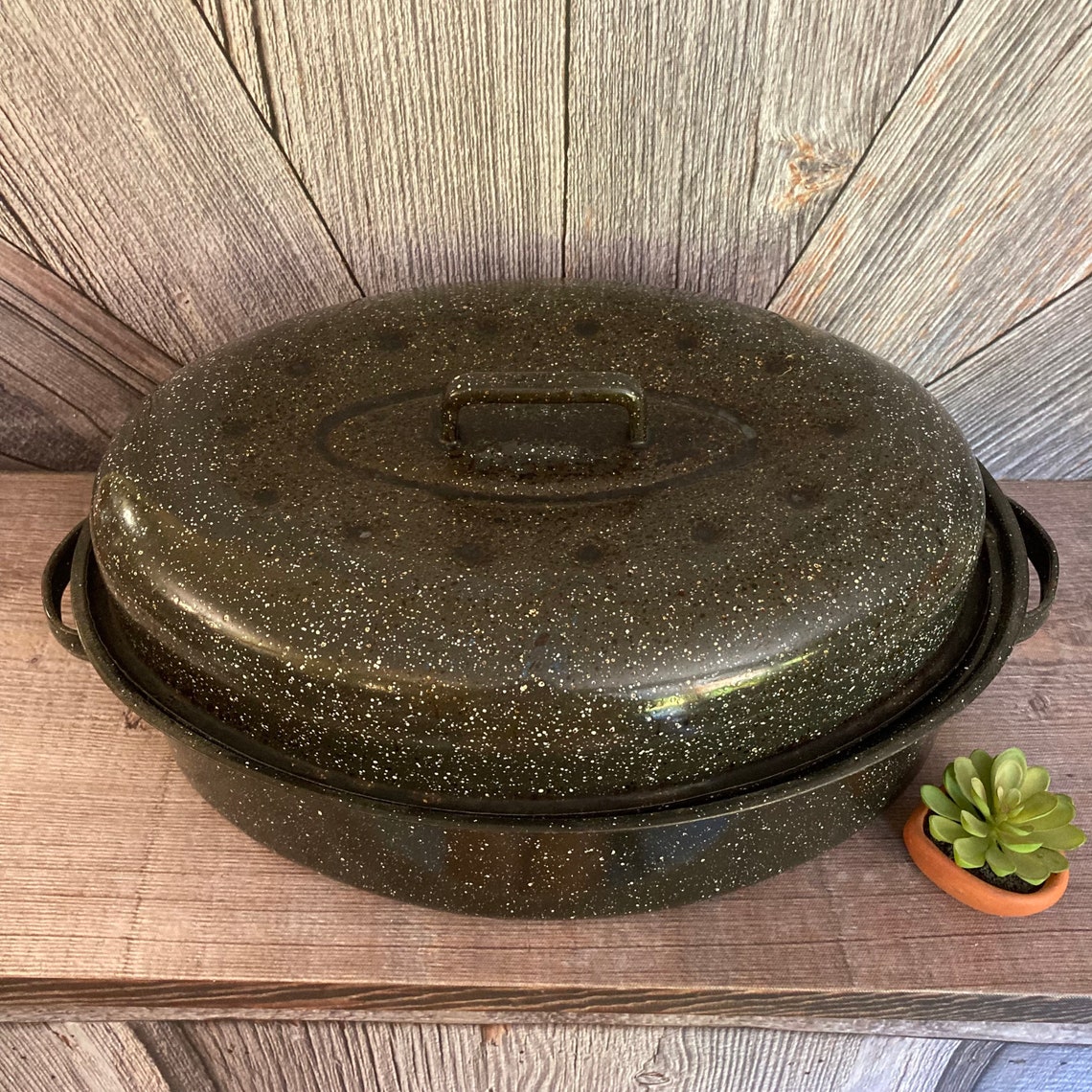 Vintage Enamel Roaster Roasting Pan Rooster Roaster Chicken Roaster ...