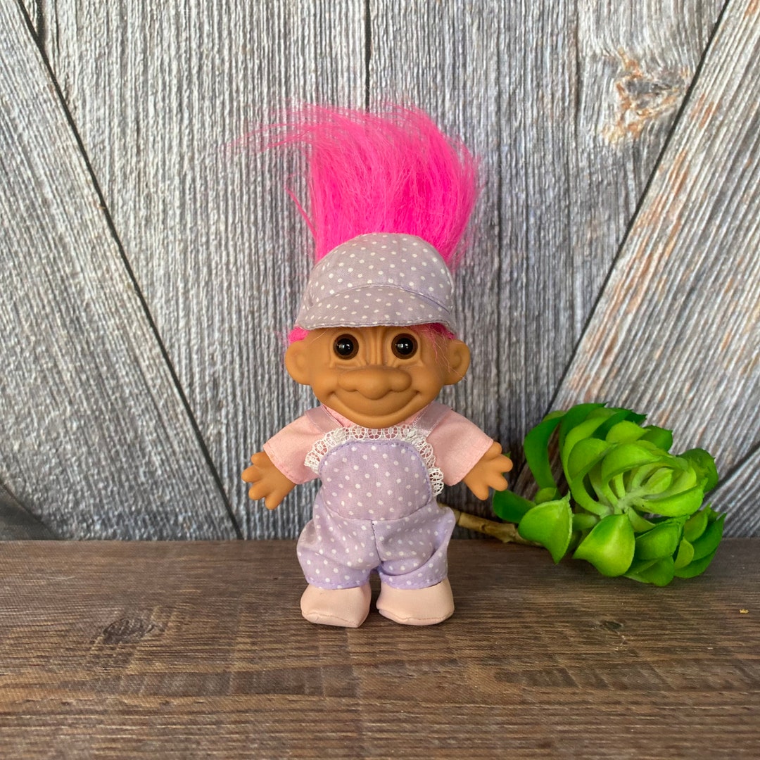 Vintage Troll Doll {cute Easter Troll With Pink Hair Purple Overalls ...
