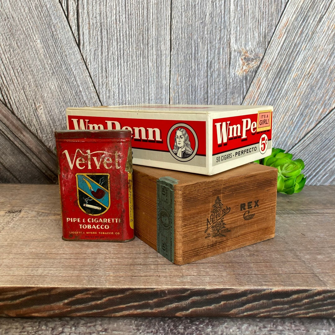 2 Vintage Cigar Boxes and Tin Authentic Cigar Box nutura Rex Wm Penn ...
