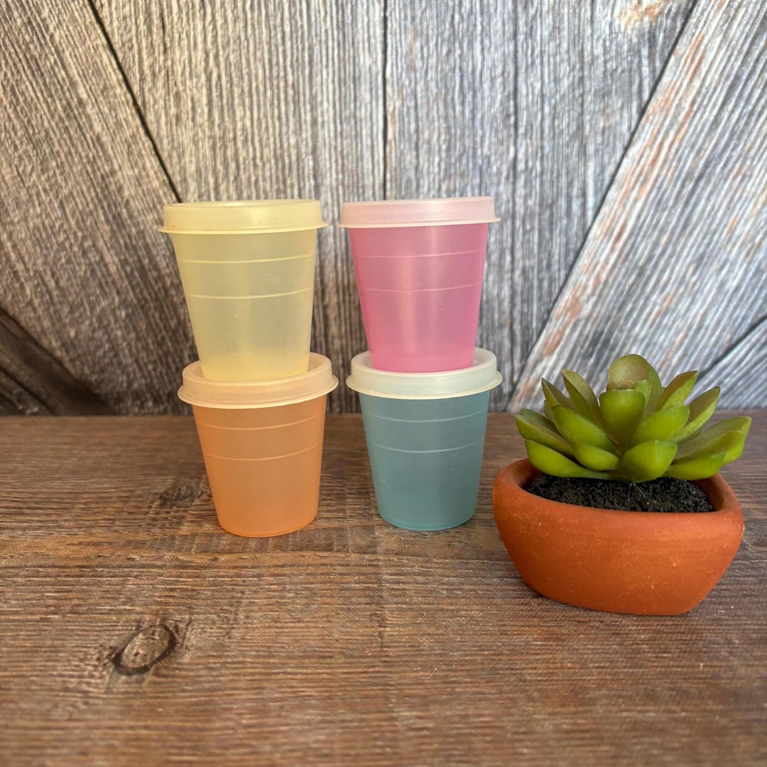 4 Vintage Tupperware Midget Containers Tiny Short Cups Shot Glasses ...