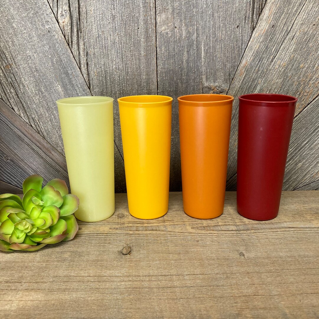 4 Vintage Tupperware Tumblers Cups Glasses Plastic Tupper Ware Storage ...