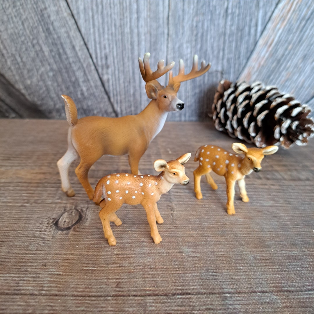 3 Vintage Schleich Deer, 2002 Retired White Tail Buck and Two Fawns ...