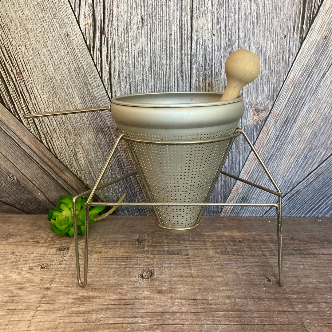 Vintage Strainer Sieve With Pestle Can Canning Applesauce 3 Piece Wood ...