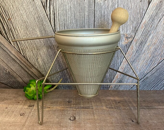 Vintage Strainer Sieve With Pestle Can Canning Applesauce 3 Piece Wood ...