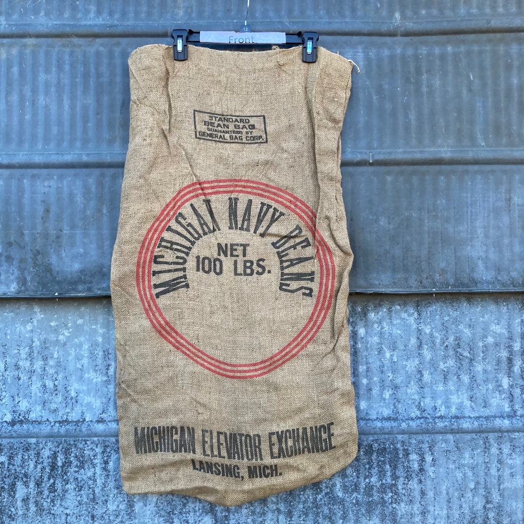 Free Shipping! Vintage Michigan Navy Beans Burlap Sack Michigan ...
