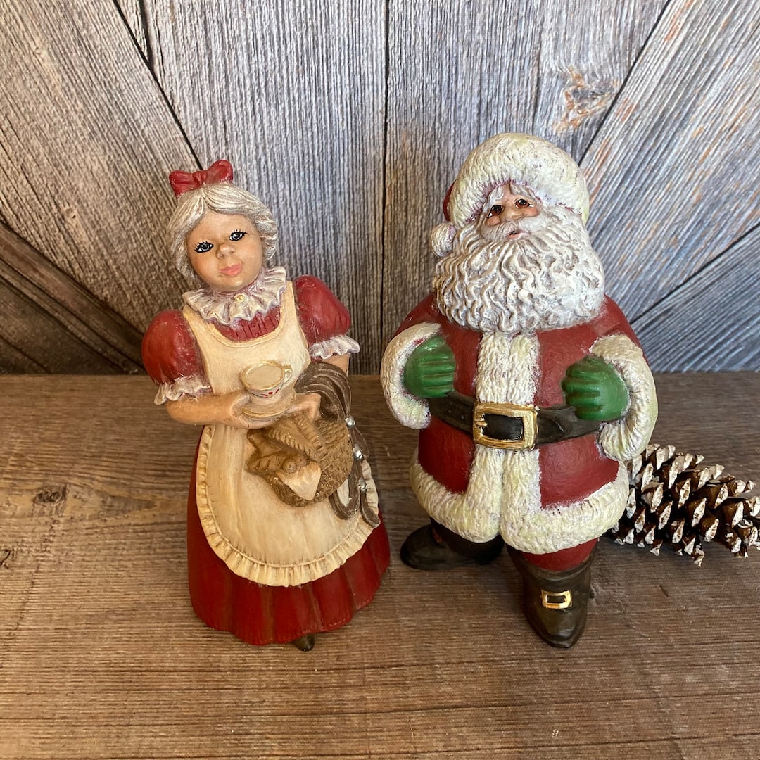 Vintage Santa and Mrs. Claus Figurines Ceramic Christmas Ornament {80s ...