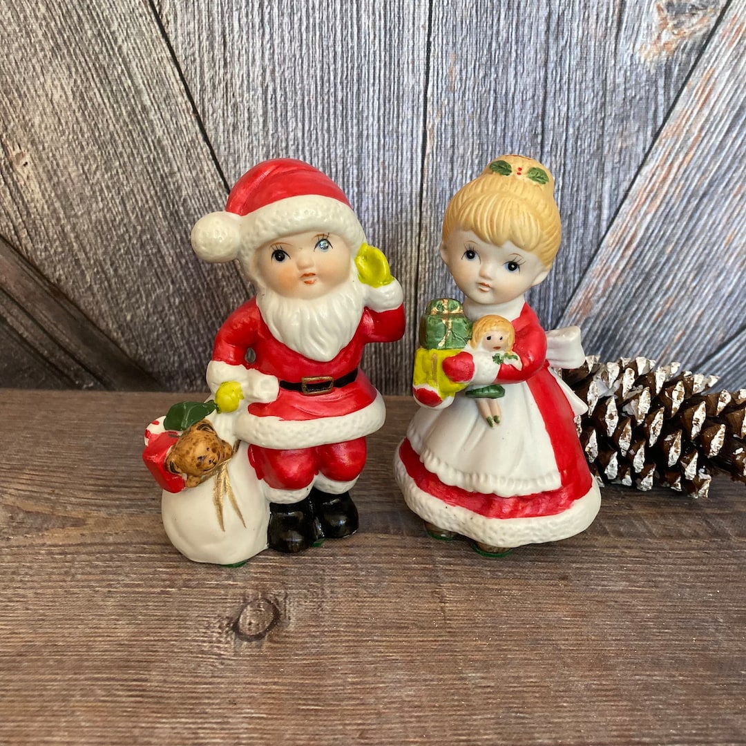 Vintage Santa and Mrs. Claus Figurines Homco Ceramic Christmas Ornament ...