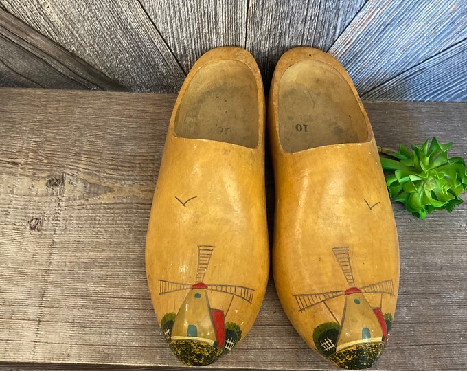 Vintage Wooden Shoes dutch Wooden Clogs Painted Wood Tulip Time Holland ...