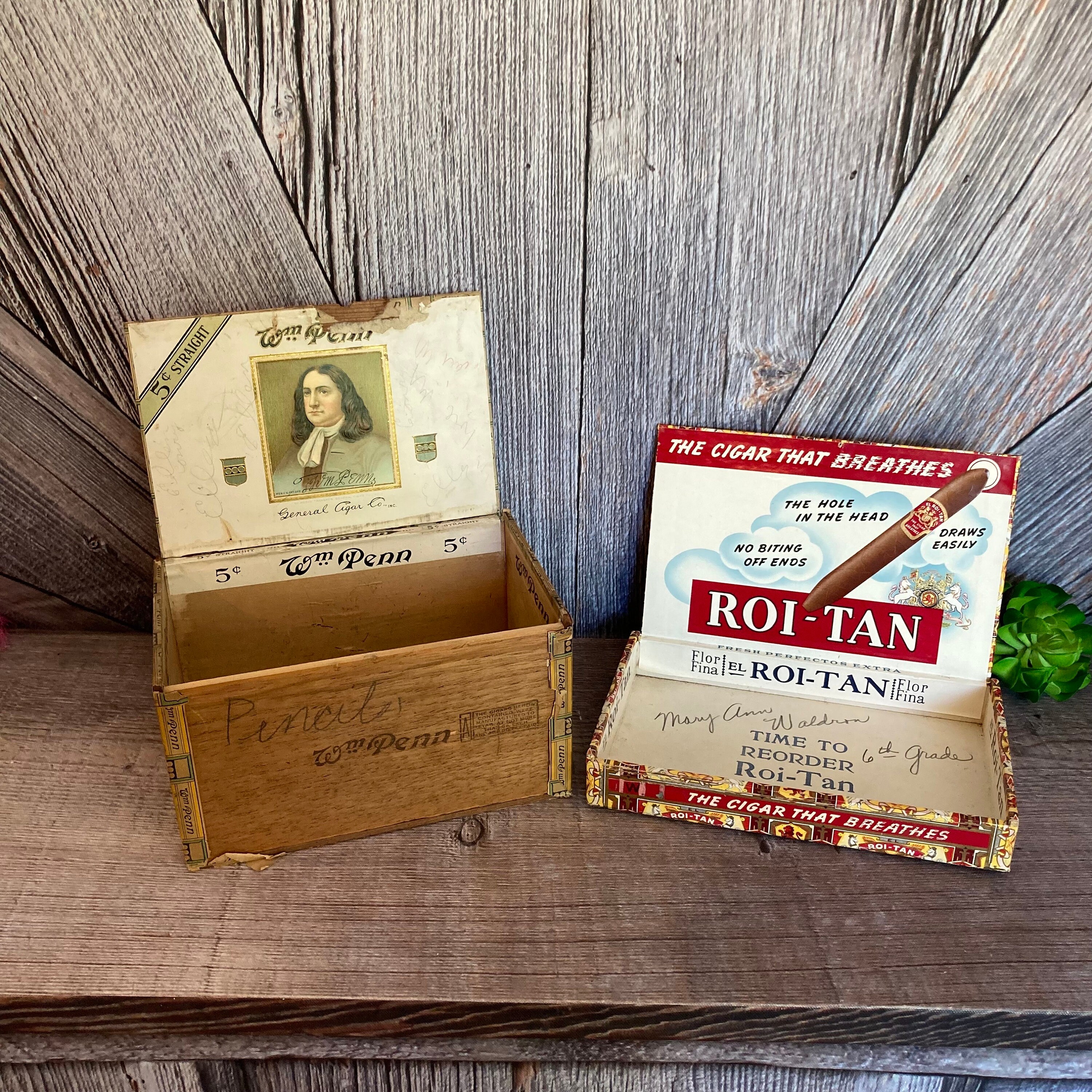2 Vintage Cigar Boxes Authentic Cigar Box {roi Tan William Penn ...