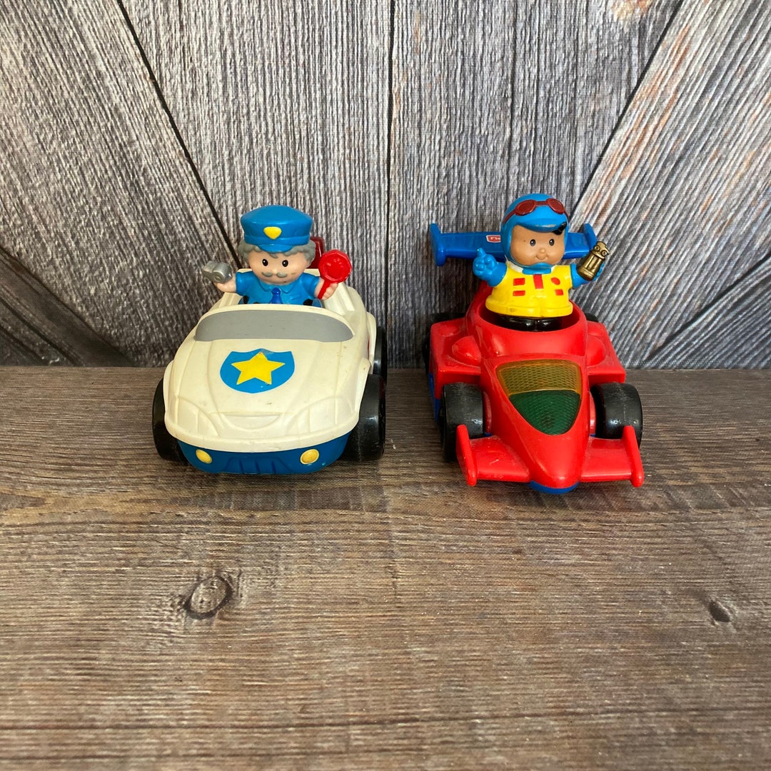 Vintage Fisher Price Little People Police and Race Car Driver Toy ...