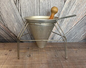 Vintage Strainer Sieve With Pestle Can Canning Applesauce 3 Piece Wood ...