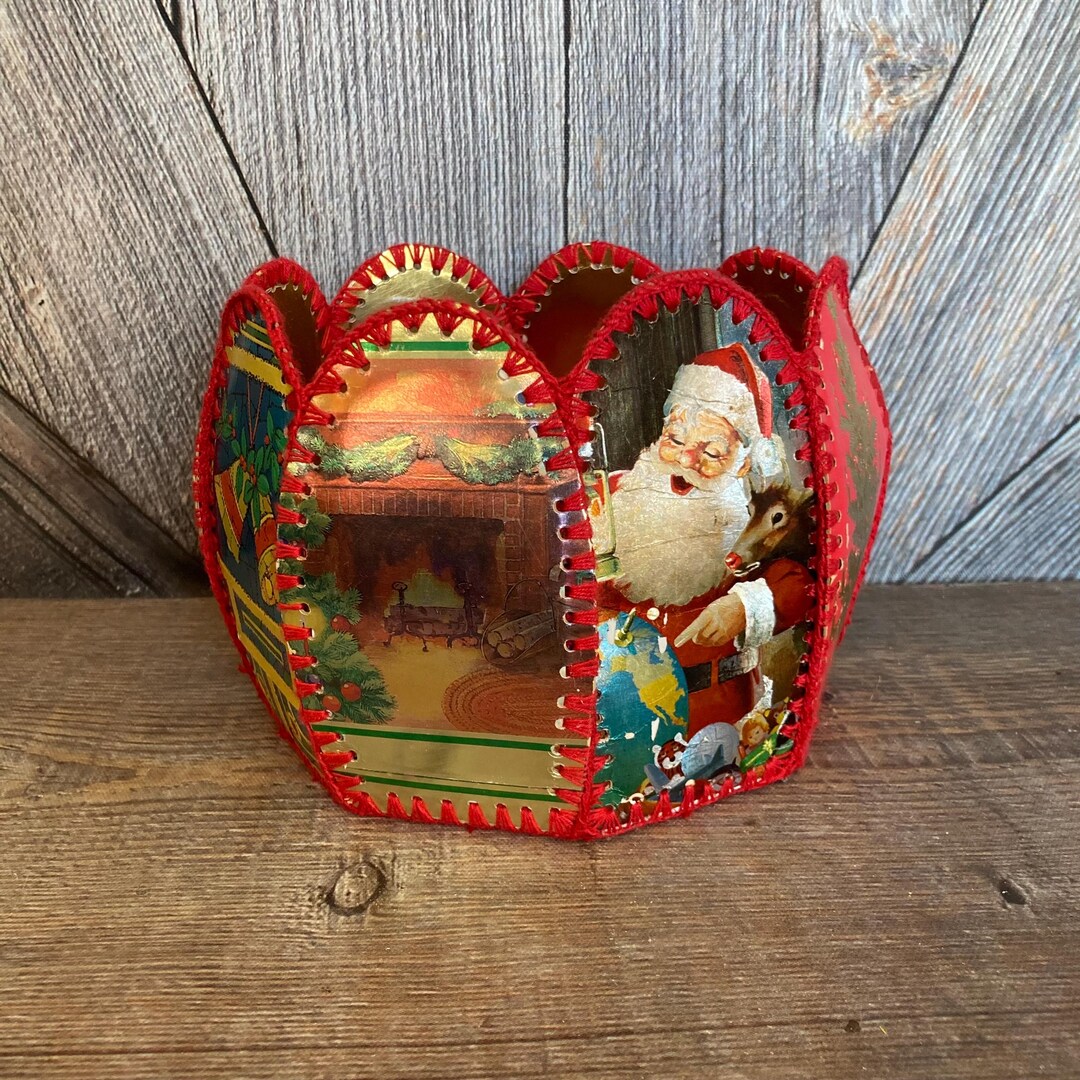 Vintage Christmas Card Basket Crochet Card Basket Handmade Winter ...