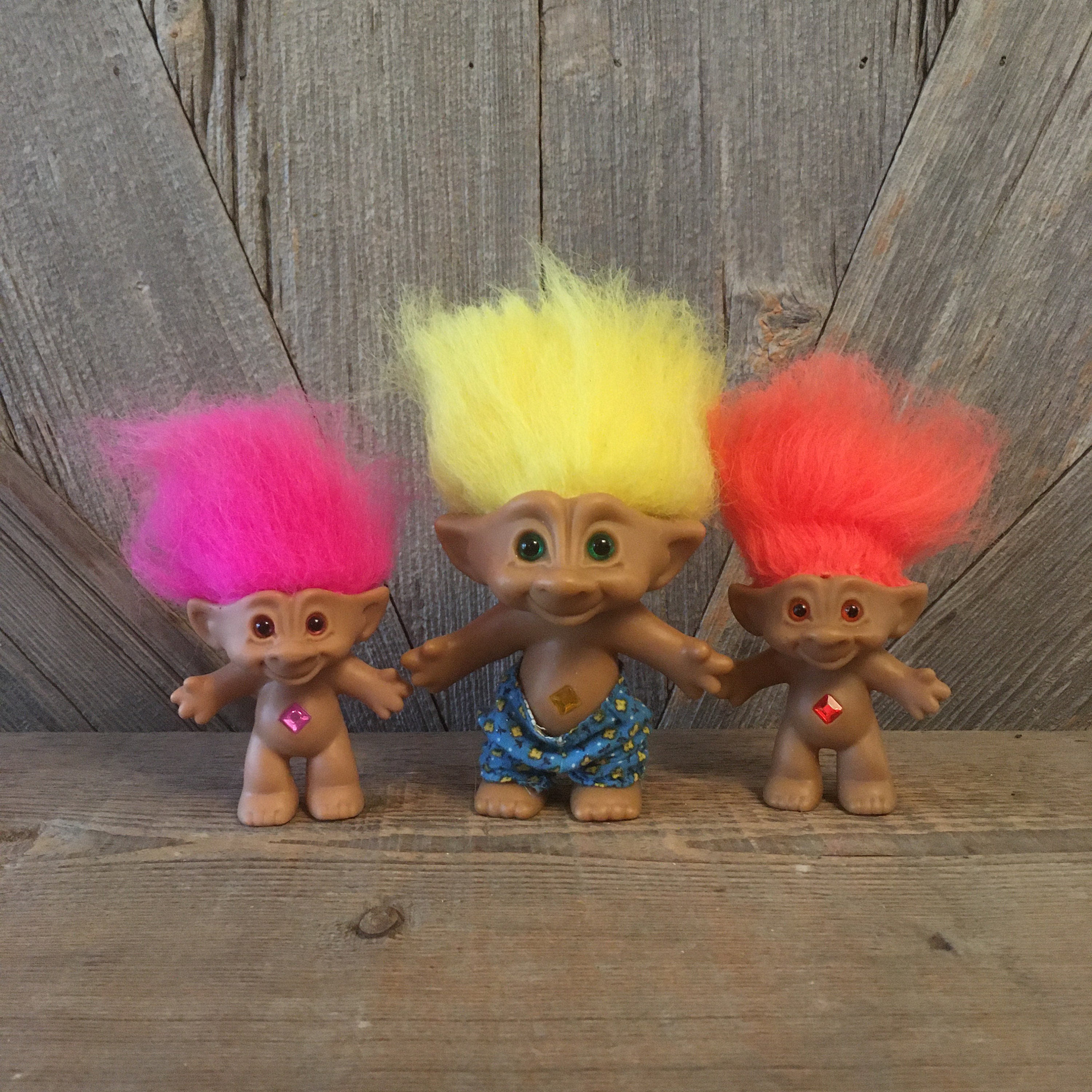 Vintage Troll Dolls 3 Treasure Trolls w Yellow Orange Pink | Etsy
