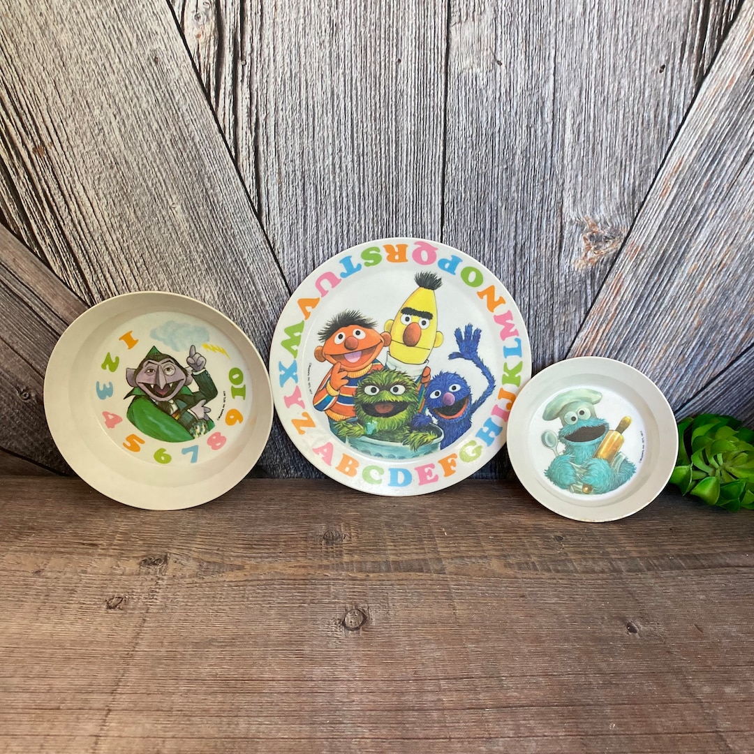 Vintage Sesame Street Plate Bowl, Set Melmac Dinnerware Muppets Vintage ...