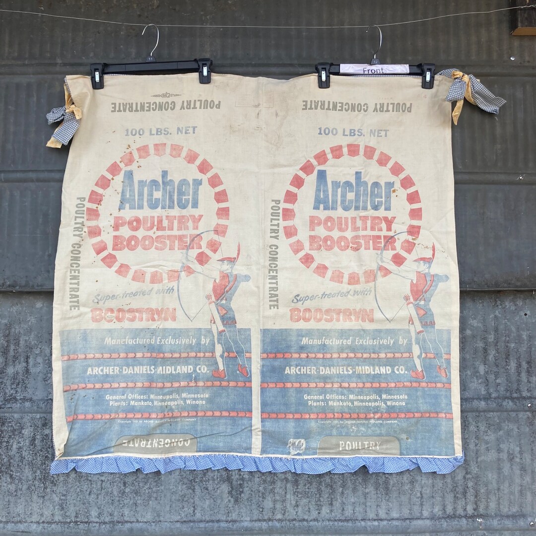 Vintage Archer Poultry Booster ADM Cotton Muslin Sack 1960s Advertising ...