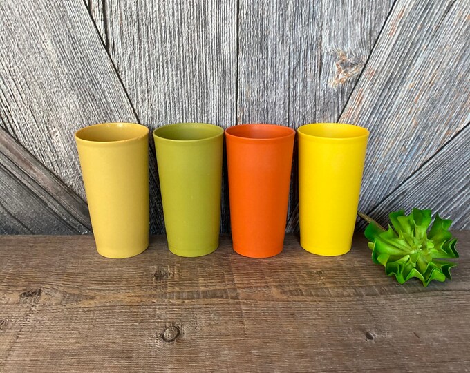 4 Vintage Tupperware Tumblers Cups Glasses Plastic Tupper Ware Storage ...