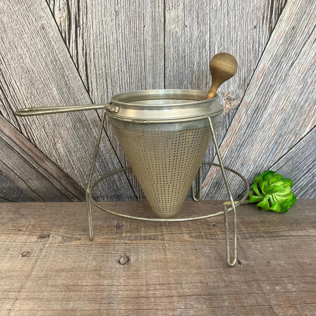 Vintage Strainer Sieve With Pestle Can Canning Applesauce 3 Piece Wood ...