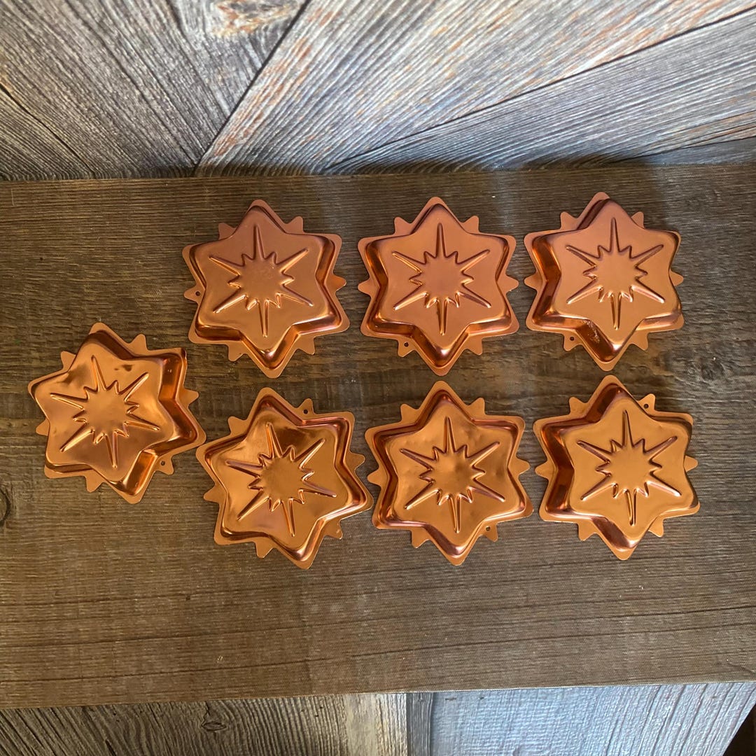 7 Vintage Metal Snowflake Cake Molds, Jello Molds, Miniature Cake Pans ...
