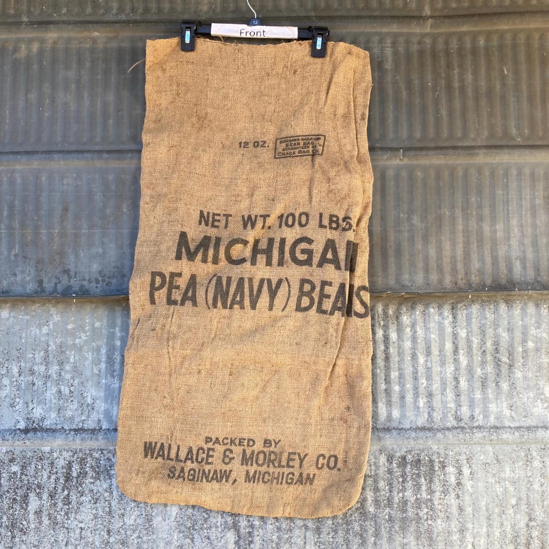 Vintage Michigan Pea Navy Beans Burlap Sack Display Sack Michigan ...