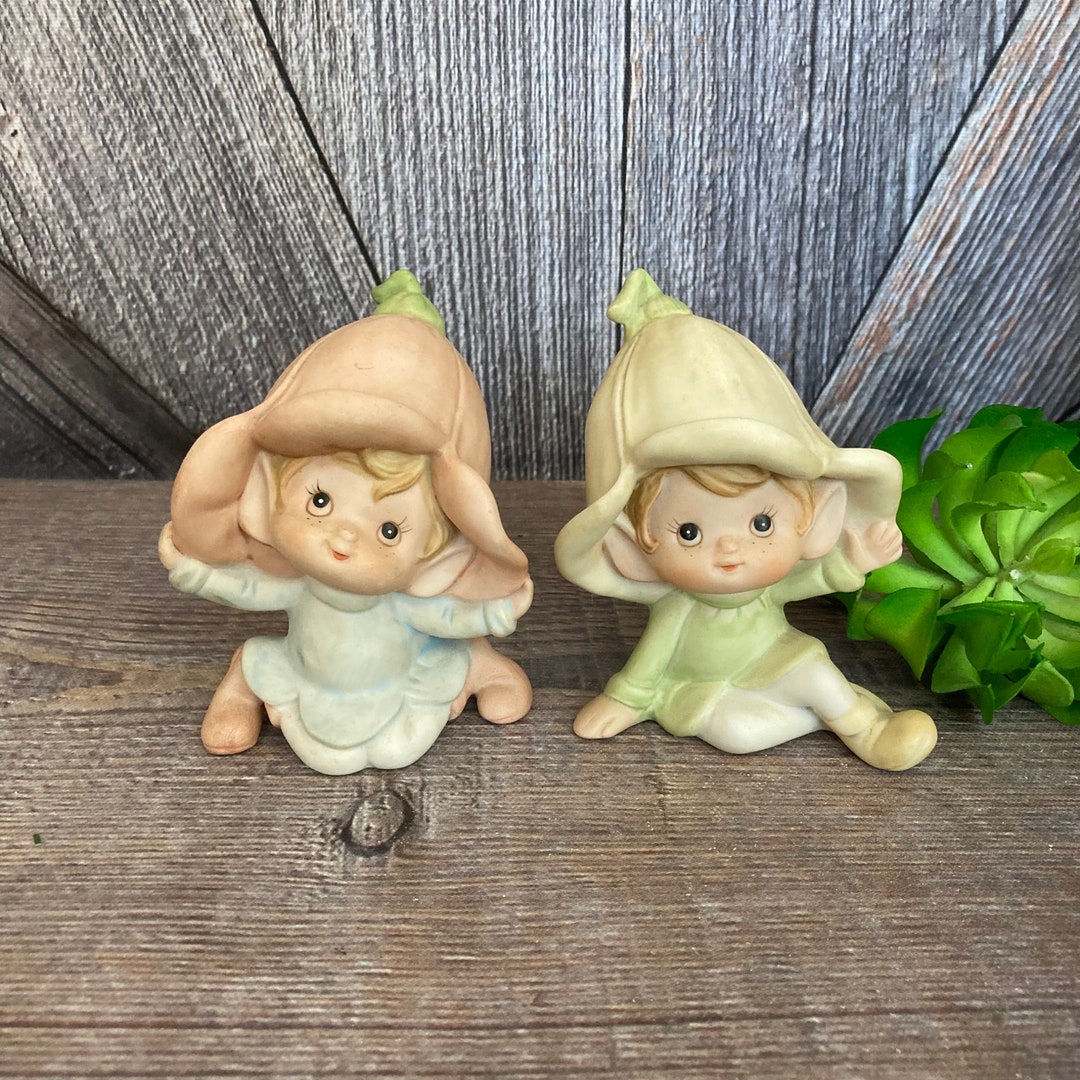 2 Vintage Elf Pixies Homco 5615 Elves Fairy Ornaments {elf Elves ...