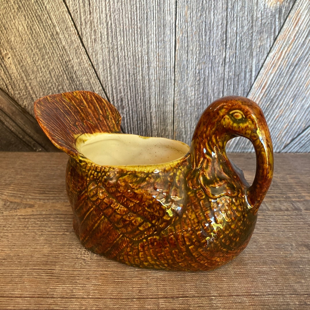 Vintage Ceramic Turkey Planter Gravy Boat {cute Turkey Planter Indoor ...