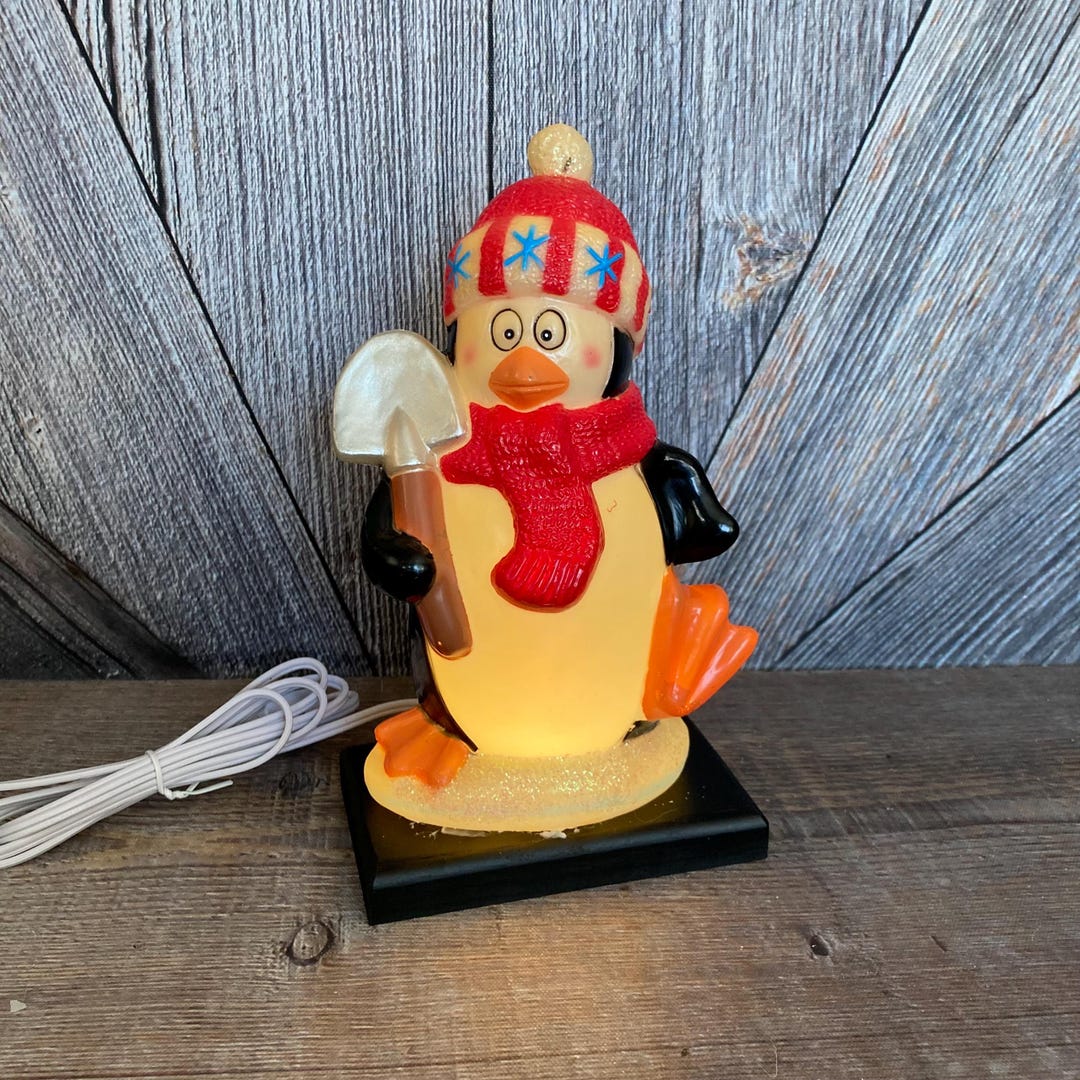 Christmas Blow Mold Light Penguin Santa Hat Blowmold Plastic Glowing ...