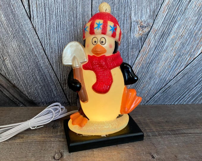 Christmas Blow Mold Light Penguin Santa Hat Blowmold Plastic Glowing ...