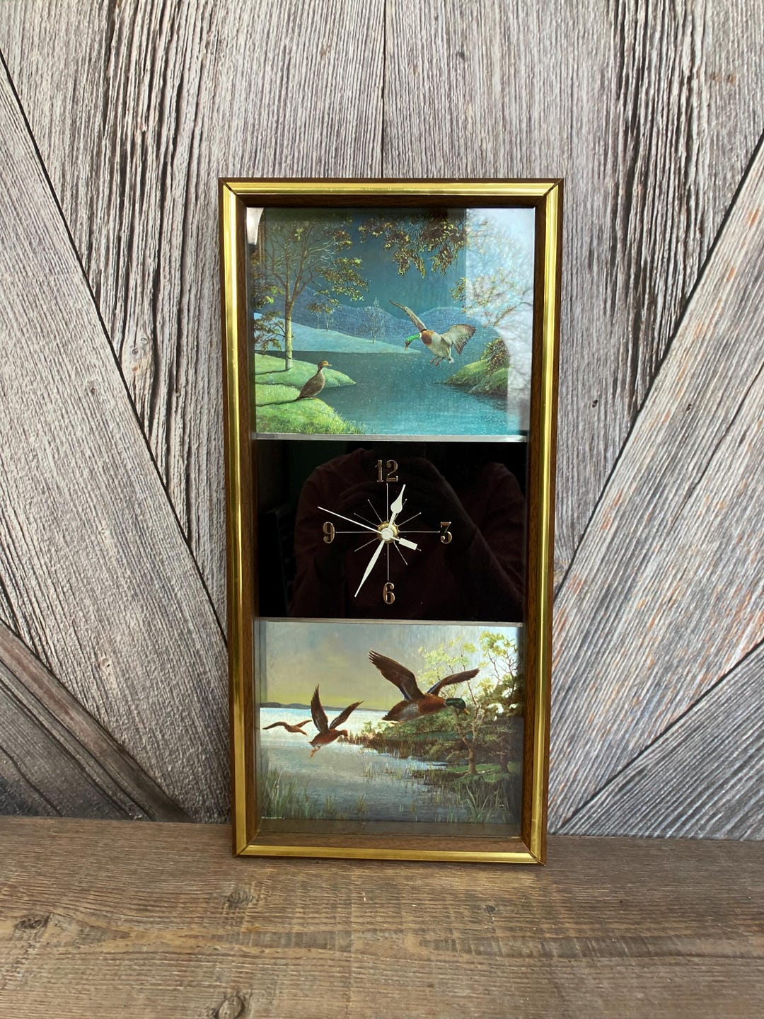 Vintage Duck Wall Clock, Metallic Lake Landscape Picture Duck Hunting ...