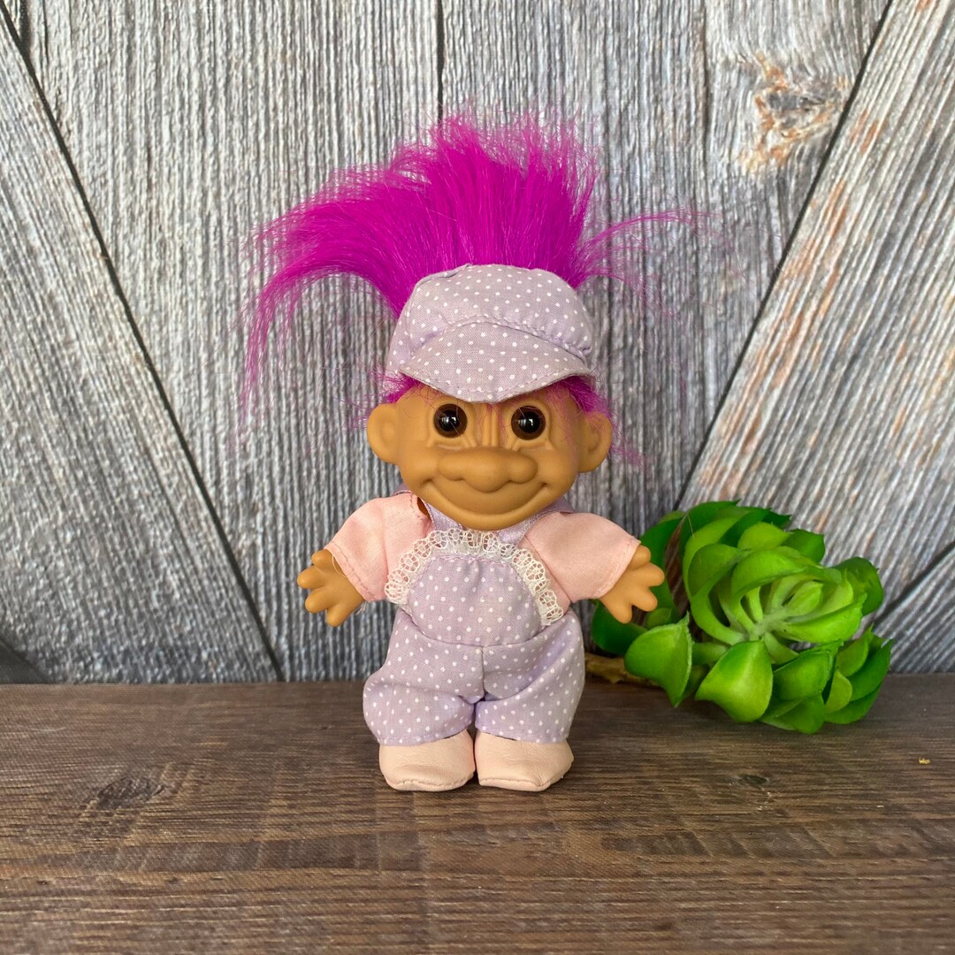 Vintage Troll Doll {cute Easter Troll With Pink Hair Purple Overalls ...