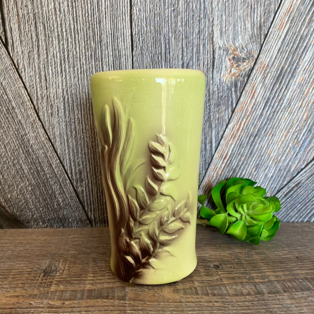 Vintage Vase USA Vase Lime Green and Plum Vase Pot indoor Plant Ceramic ...