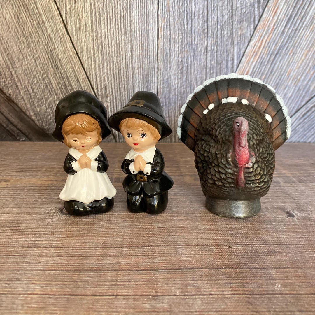 Vintage Ceramic Thanksgiving Figurines Ceramic Pilgrim Couple Turkey ...