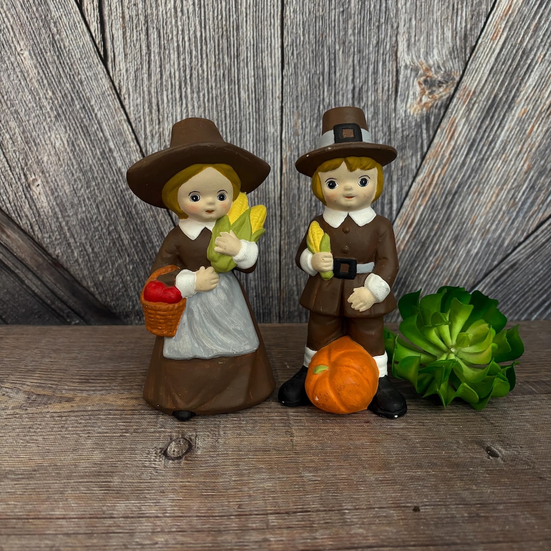 Vintage Ceramic Thanksgiving Figurines Ceramic Pilgrim Couple ...