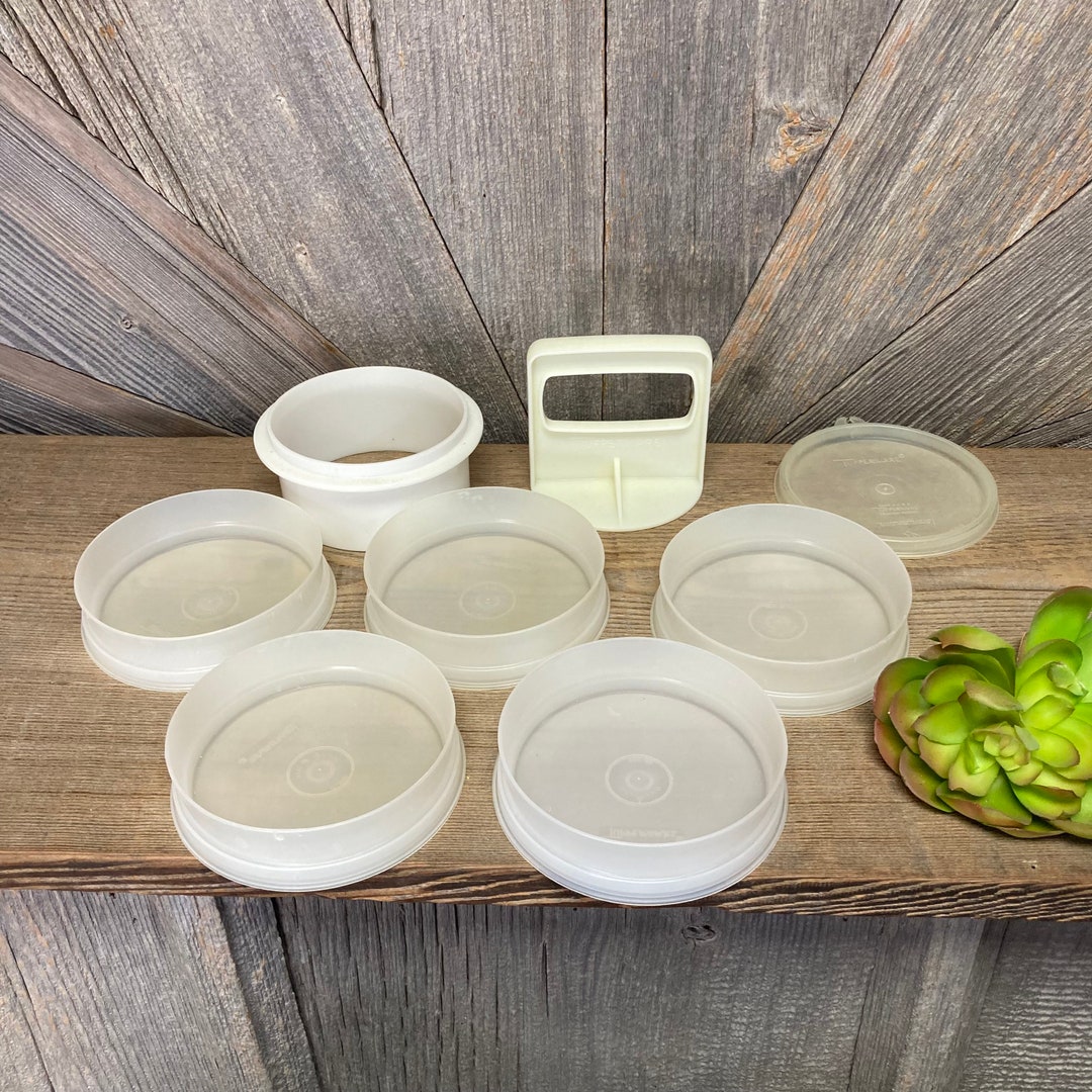 Vintage Tupperware Hamburger Press Keeper Set Clear White Burger Maker ...