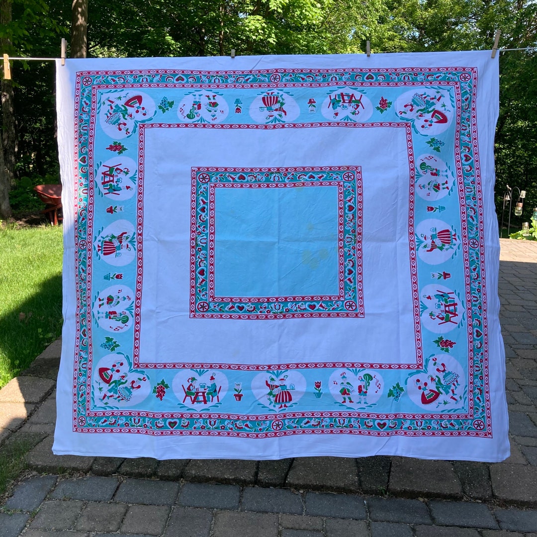 Vintage German Tablecloth Scandinavian Norwegian Cardtable Colorful ...