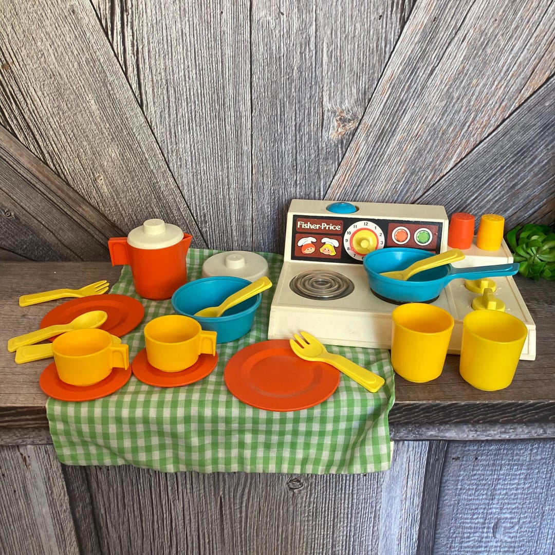 Vintage Fisher Price Kitchen Set, 919, Kids Toy Dishes, Stove Burner ...