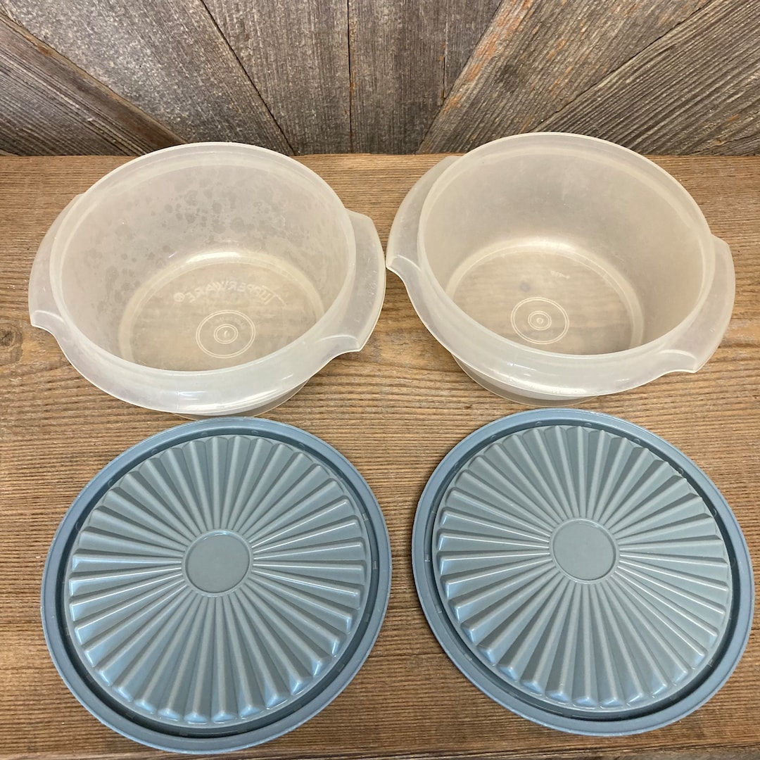 2 Vintage Tupperware Servalier Bowl Set Plastic Round Fall 70s Blue Lid ...