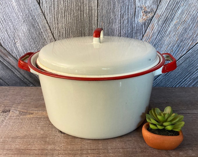 Vintage Enamel Pot Large 5.5 Inch Bowl Lid Indoor Garden - Etsy