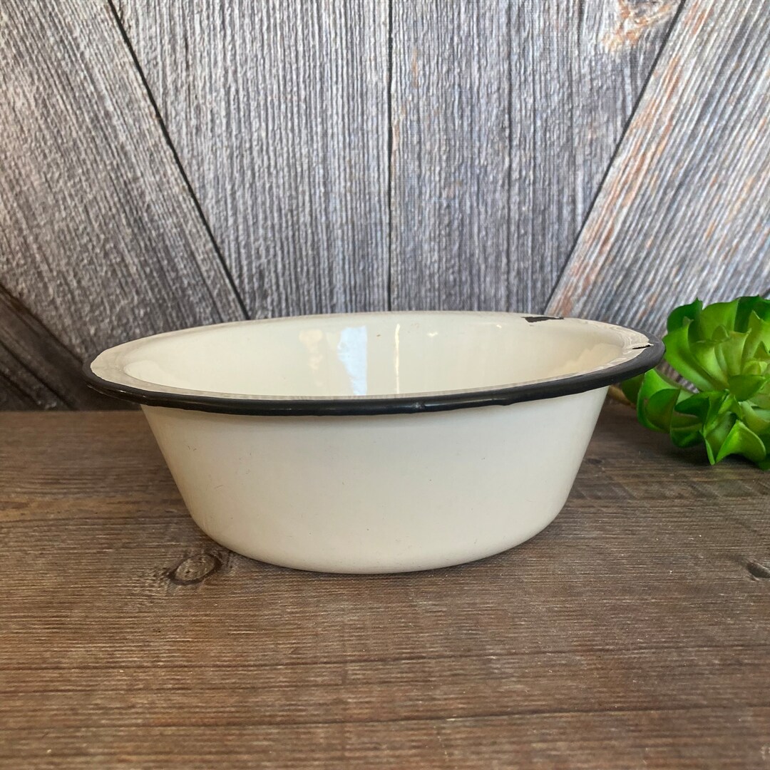Vintage Enamel Small 7.25 Inch Bowl {enamelware Basin Indoor Garden ...