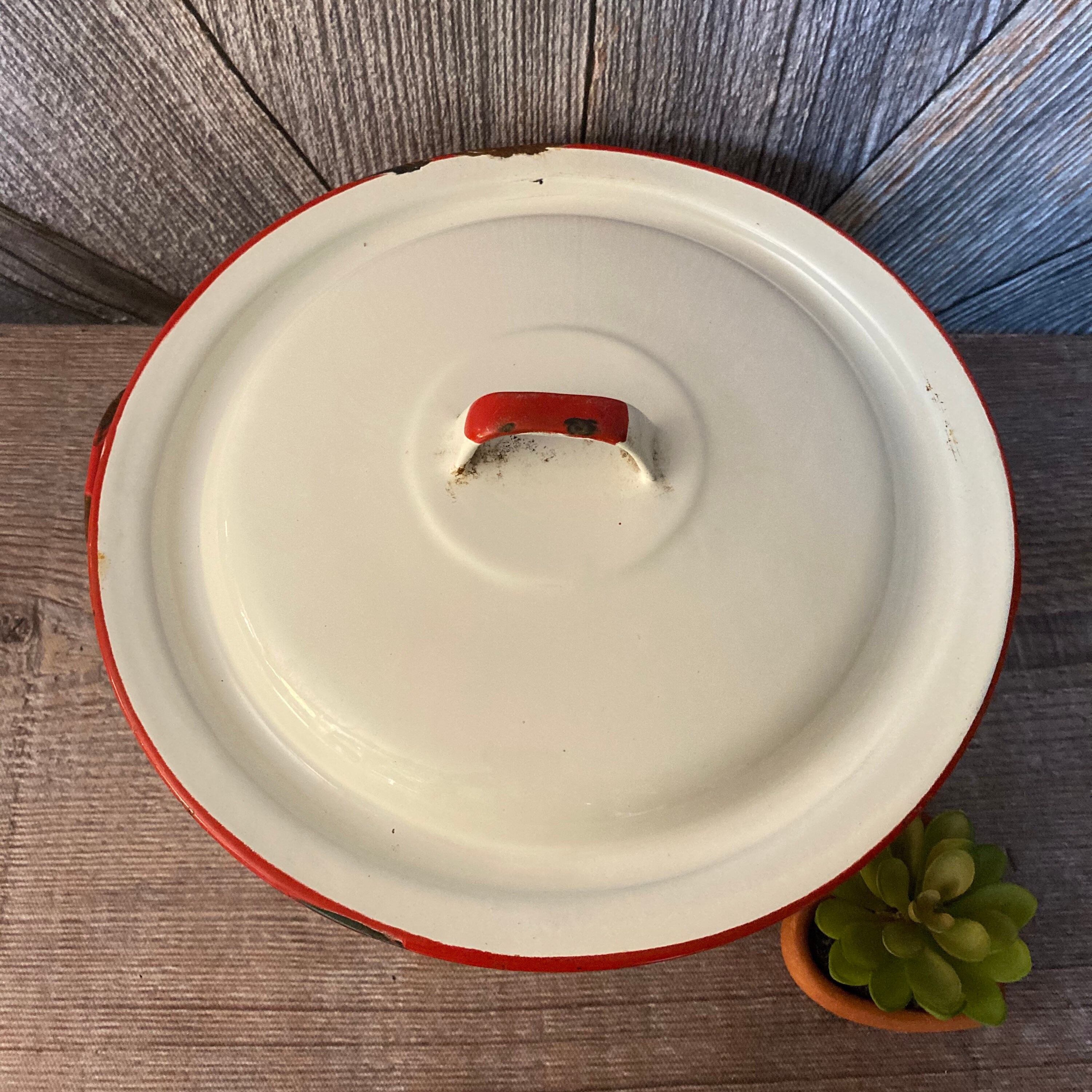 Vintage Enamel Pot Large 4.5 inch Bowl Lid Indoor Garden | Etsy