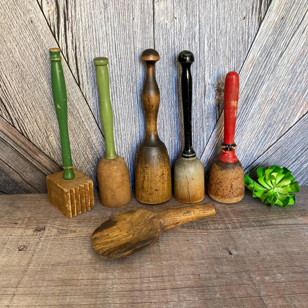 Vintage Wooden Masher Lot, Primitive Kitchen Tools, Wood Potato Masher ...