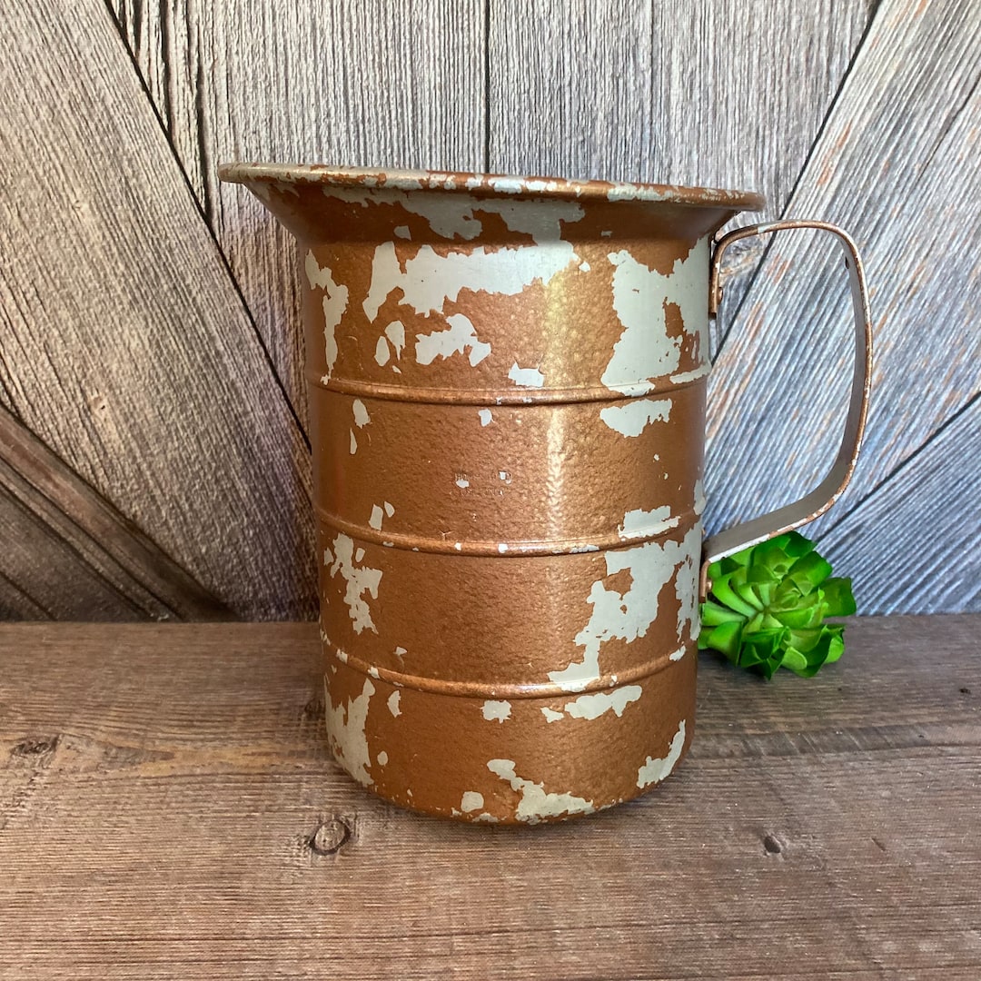 Vintage Metal Pitcher Water Pitcher, Milk Pitcher Chipped Paint Large ...