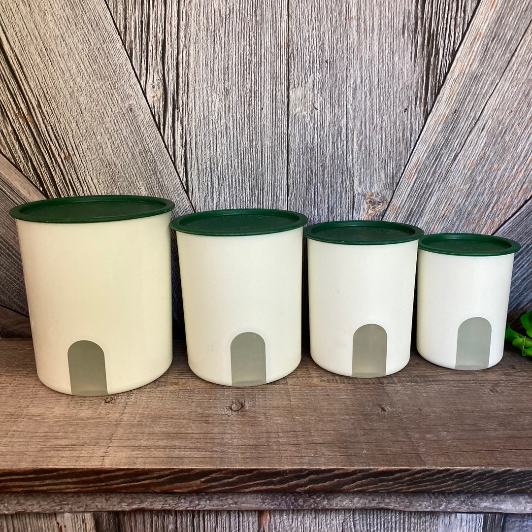 Vintage Tupperware Canister Set One Touch Seal Plastic White Green ...