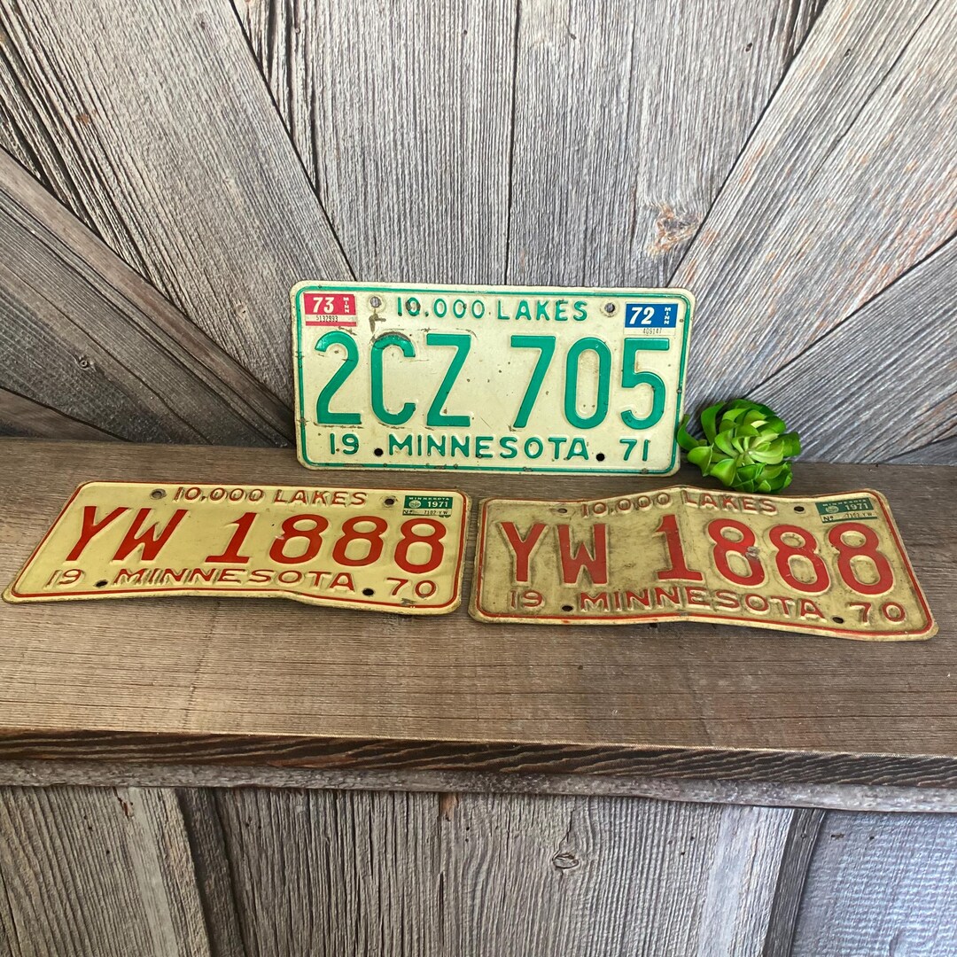 3 Minnesota License Plates, 1970 Pair, 1971, Real Matching Vintage ...