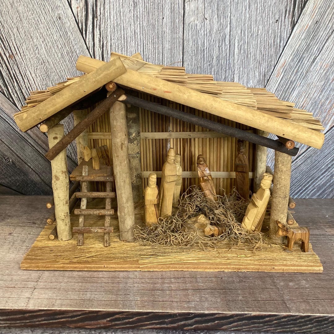 Vintage Wooden Nativity Set Mary Jesus Wood Stick, Cabin Decor ...