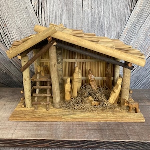 Vintage Wooden Nativity Set Mary Jesus Wood Stick, Cabin Decor ...