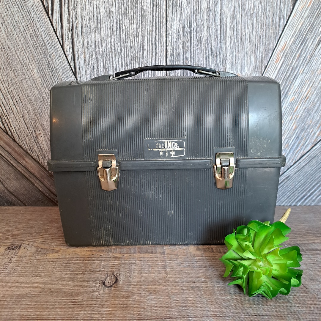 Vintage Gray Domed Lunch Bucket Thermos Lunch Pail, Plastic Decorative ...