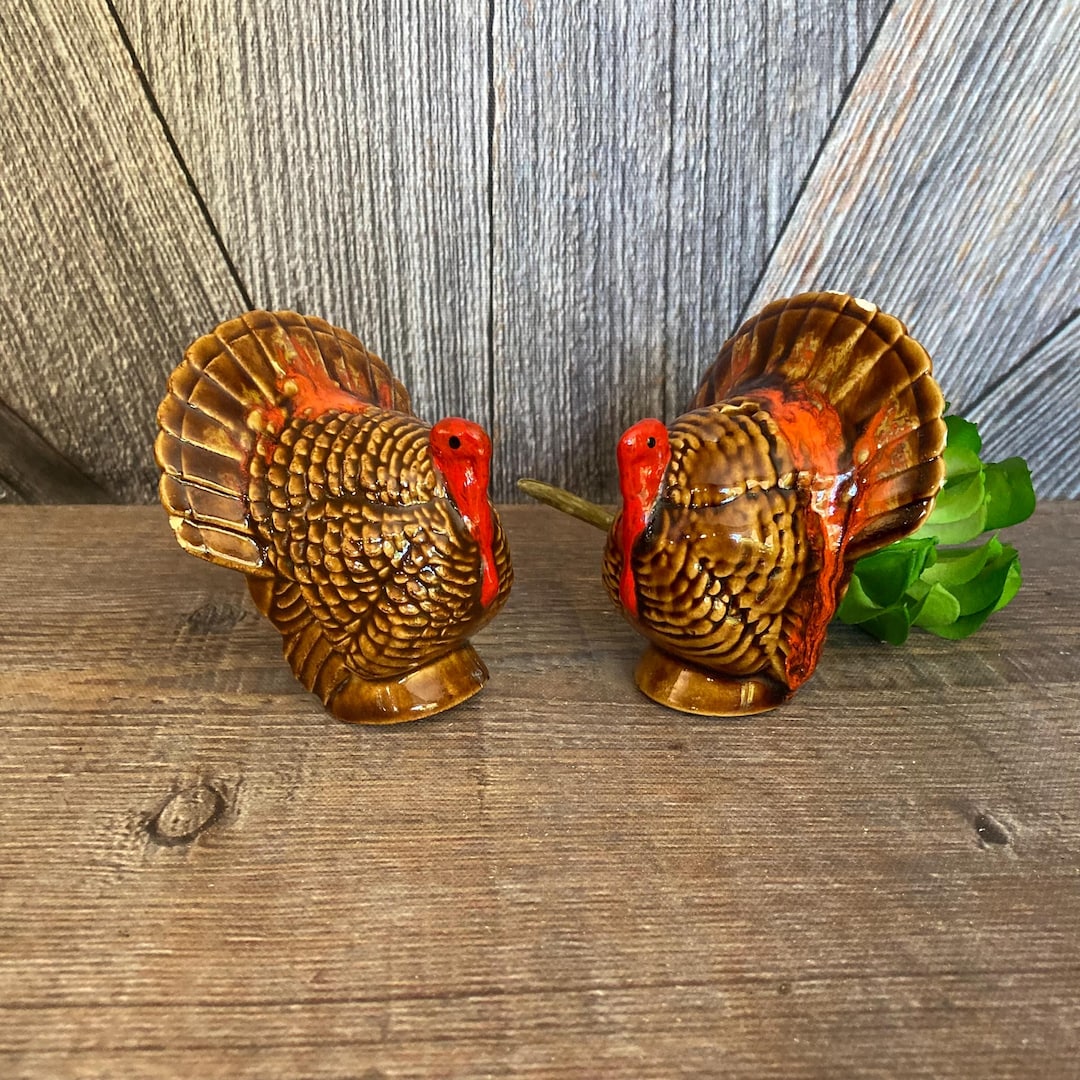 2 Vintage Ceramic Turkey Glazed Ceramic Turkey Thanksgiving Centerpiece ...